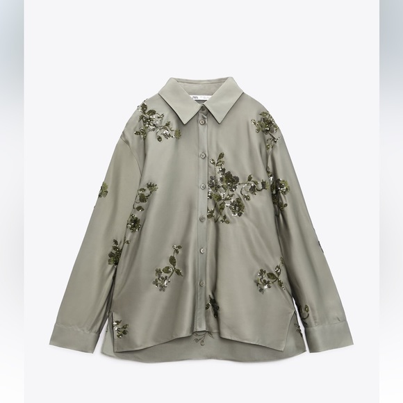 Zara | Tops | Nwt Zara Sequin Satin Effect Shirt | Poshmark